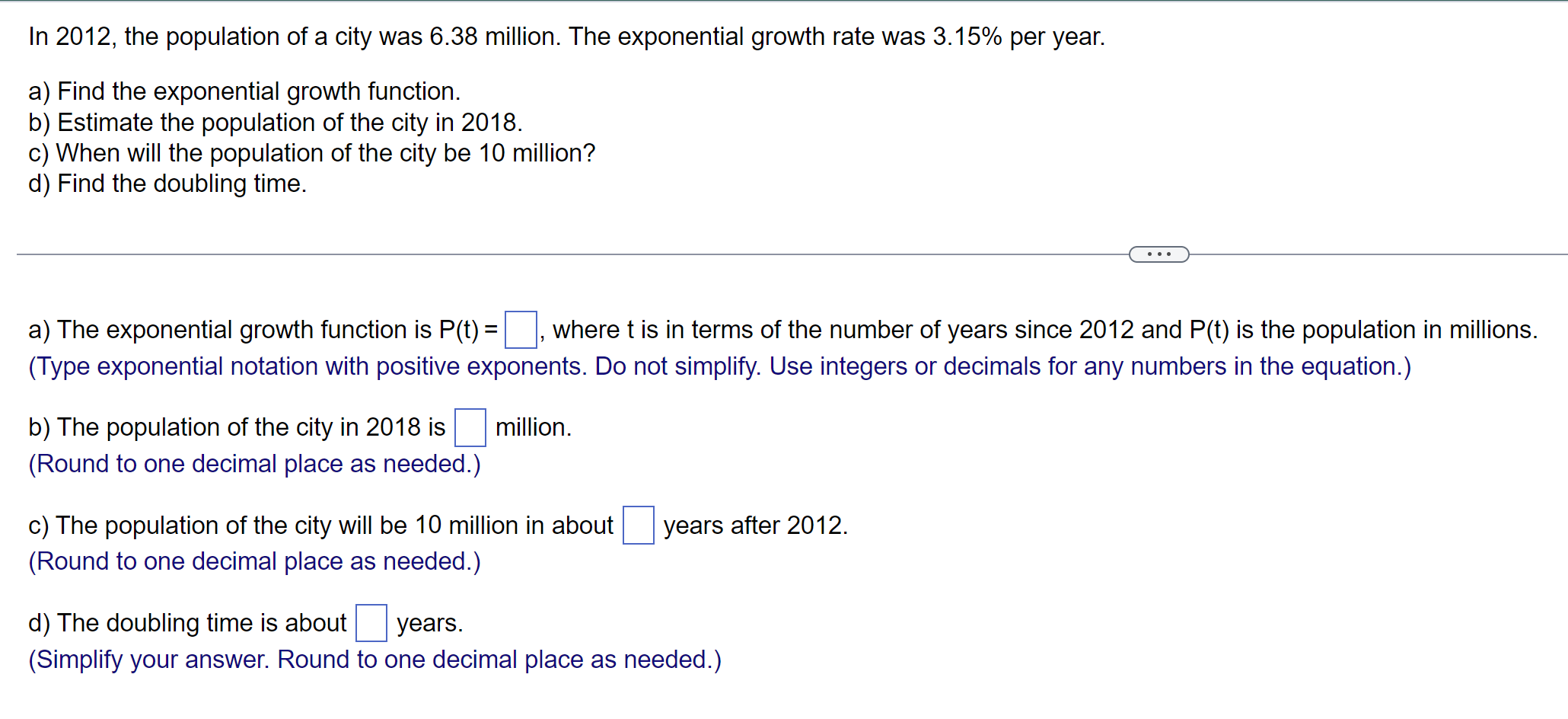 Solved In 2012 , the population of a city was 6.38 million. | Chegg.com