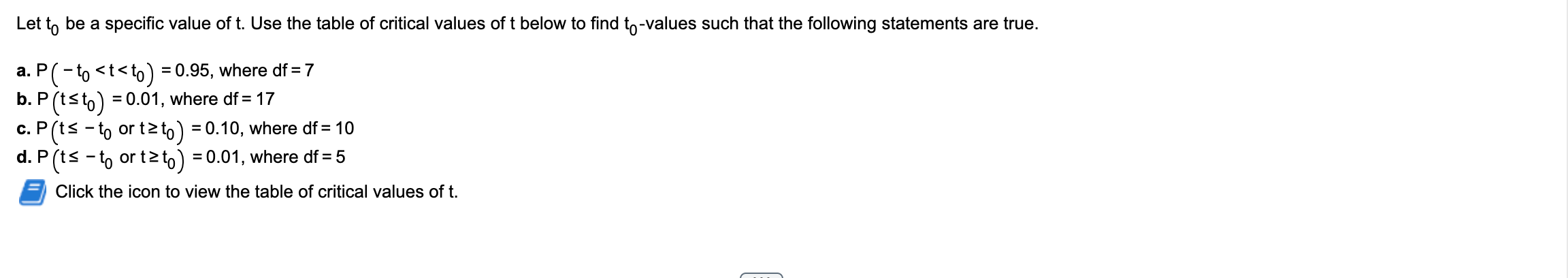 Solved Let t0 be a specific value of t. Use the table of | Chegg.com
