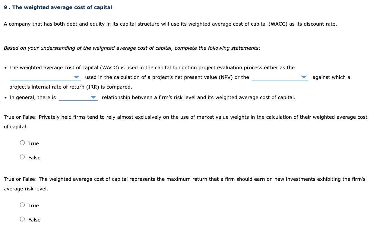 9. The weighted average cost of capital A company | Chegg.com