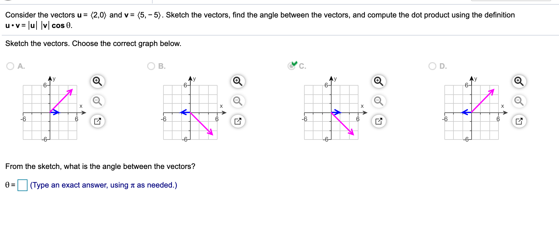 Solved Consider the vectors u = (2,0) and v= (5,-5). Sketch | Chegg.com