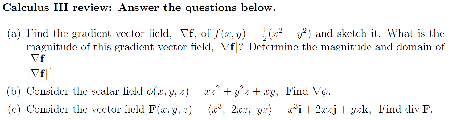 Solved Calculus III review: Answer the questions below. (a) | Chegg.com