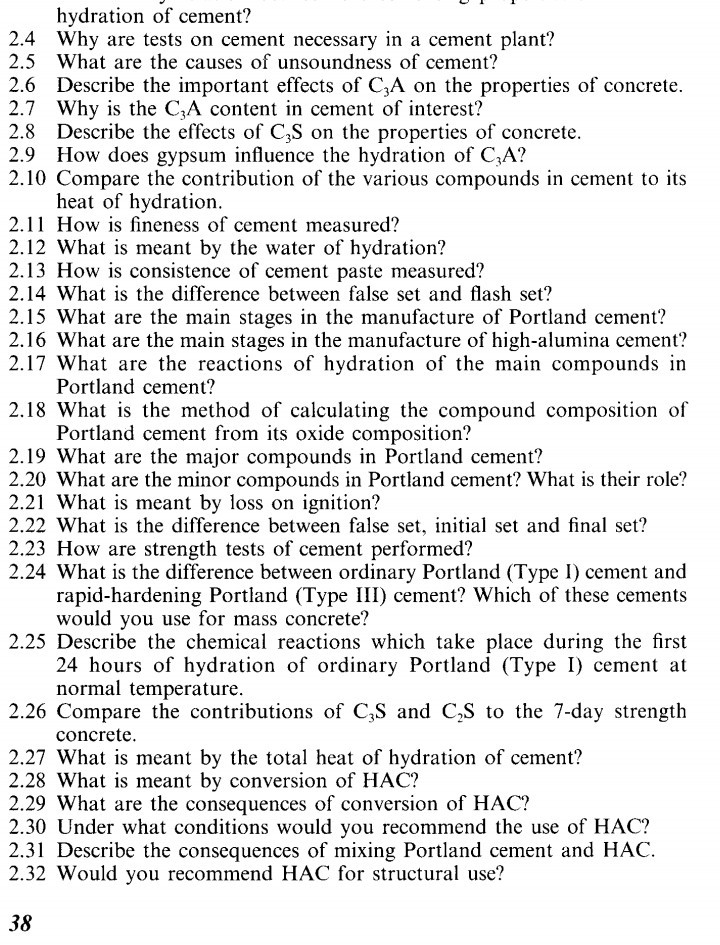Solved hydration of cement? 2.4 Why are tests on cement | Chegg.com