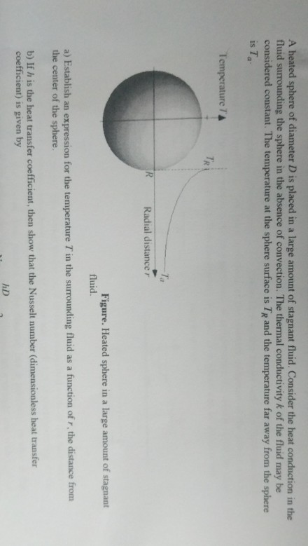 Solved A heated sphere of diameter D is placed in a large | Chegg.com