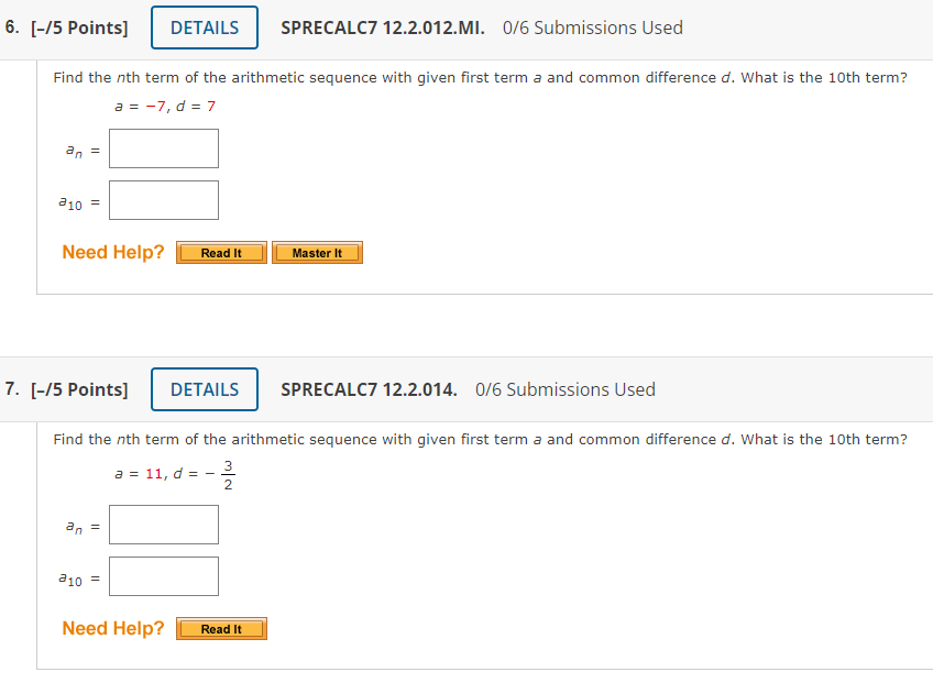Solved Find the nth term of the arithmetic sequence with | Chegg.com