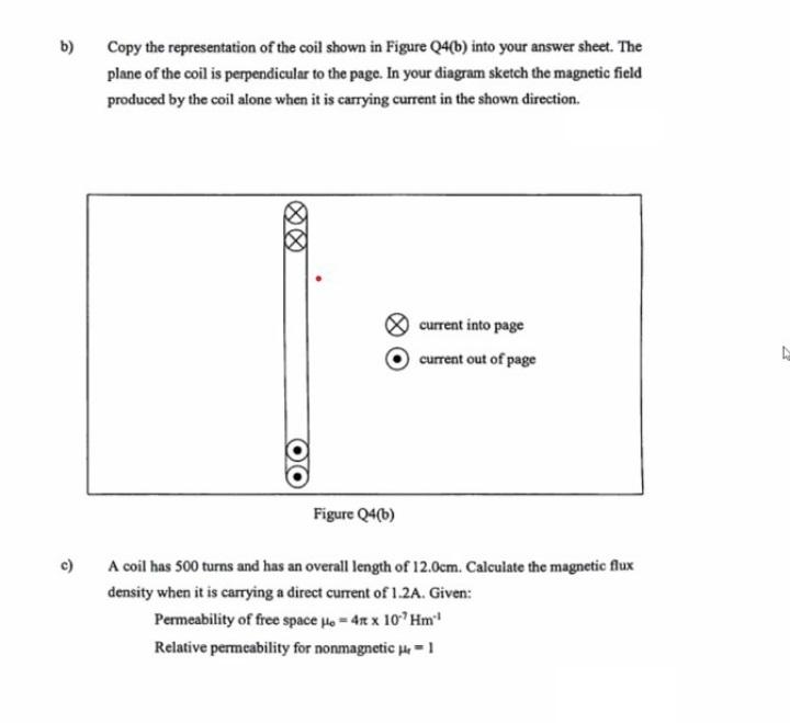 Solved b) Copy the representation of the coil shown in | Chegg.com