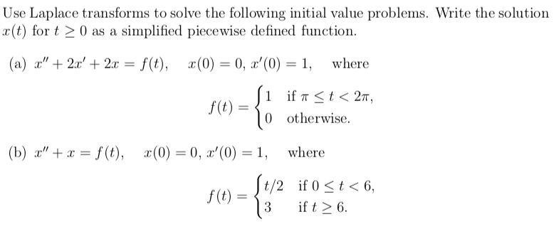 Solved Use Laplace transforms to solve the following initial | Chegg.com