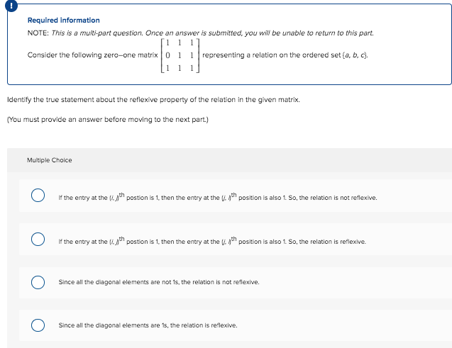 Solved Consider the following zero–one matrix | Chegg.com