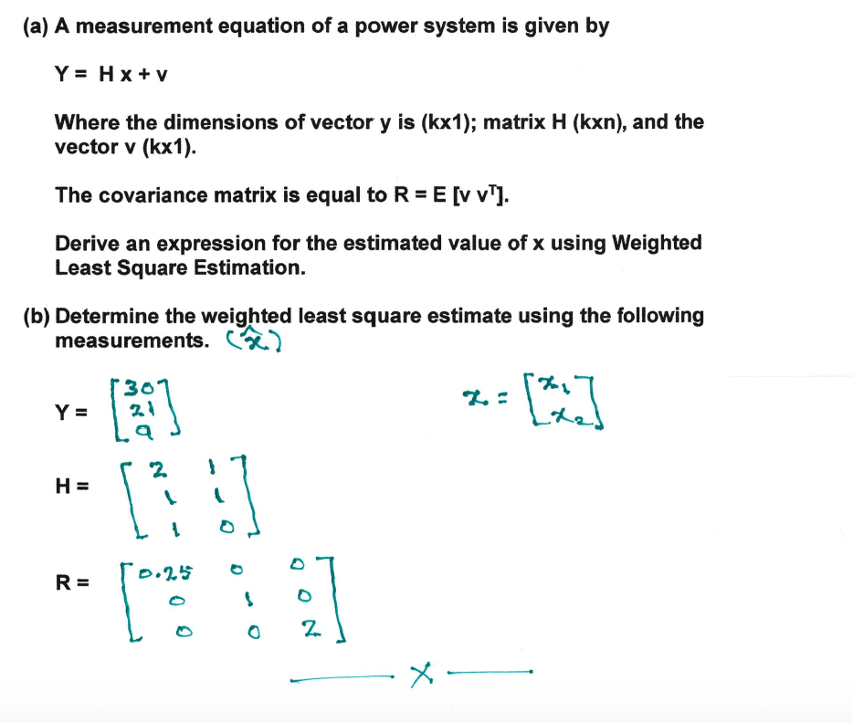(a) A measurement equation of a power system is given | Chegg.com