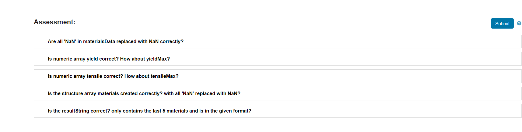 Solved 2. Change the 'NaN' in the materialsData cell array | Chegg.com