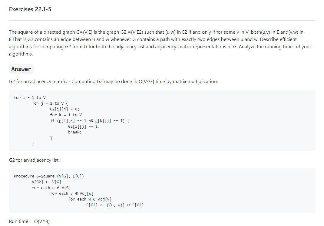 Solved Exercises 22.1-5 The square of a directed graph | Chegg.com