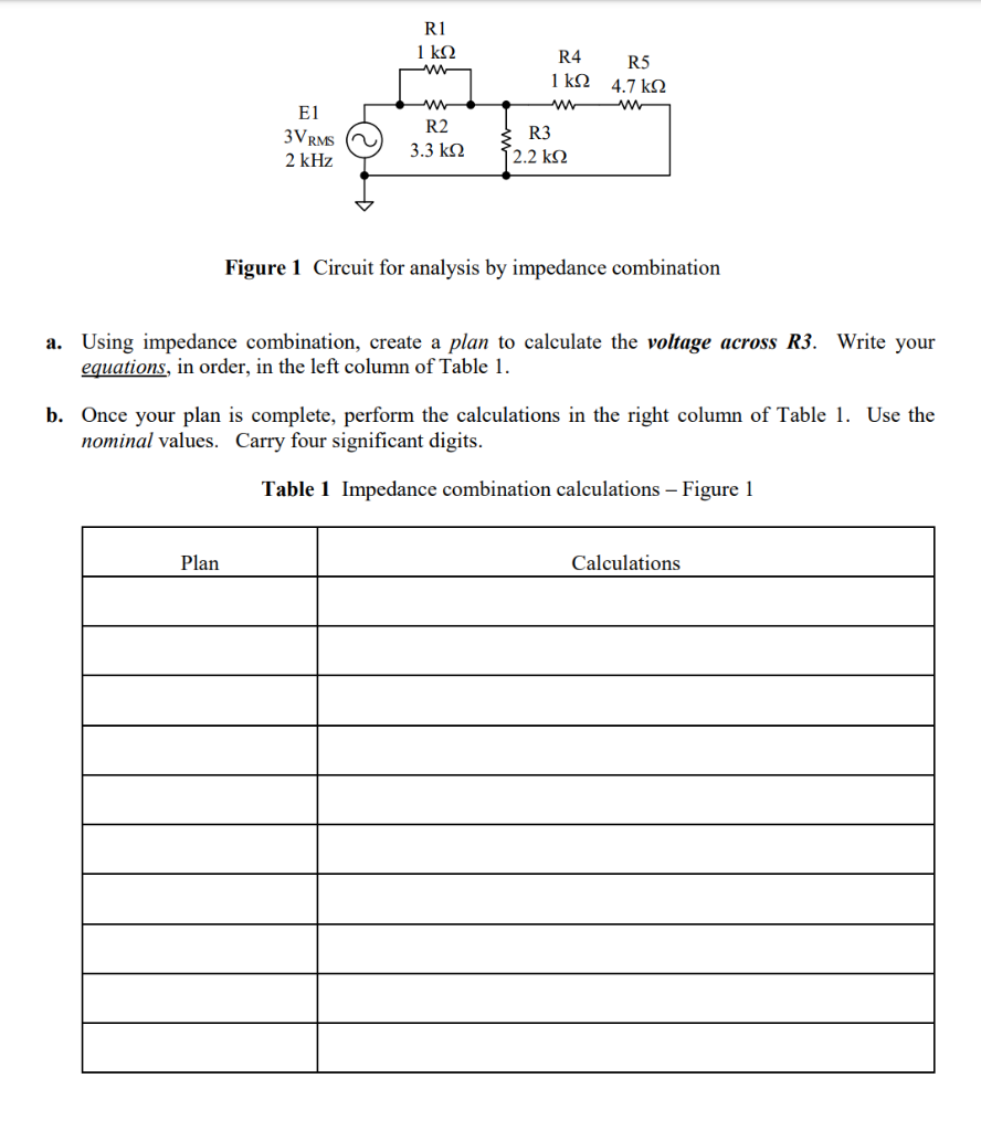 Solved R1 1k2 w R4 R5 1892 4.7 k2 Eim R2 3V RMS * R3 3.3 k12 | Chegg.com