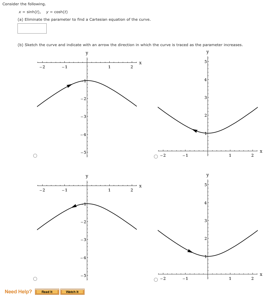 Solved x=sinh(t),y=cosh(t) | Chegg.com