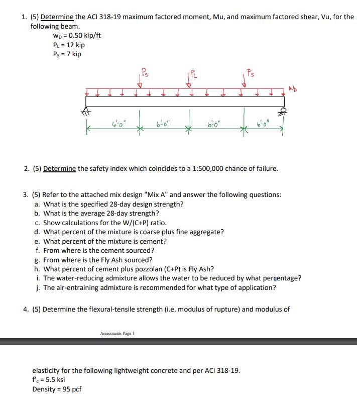 Solved 1. (5) Determine the ACI 318-19 maximum factored | Chegg.com