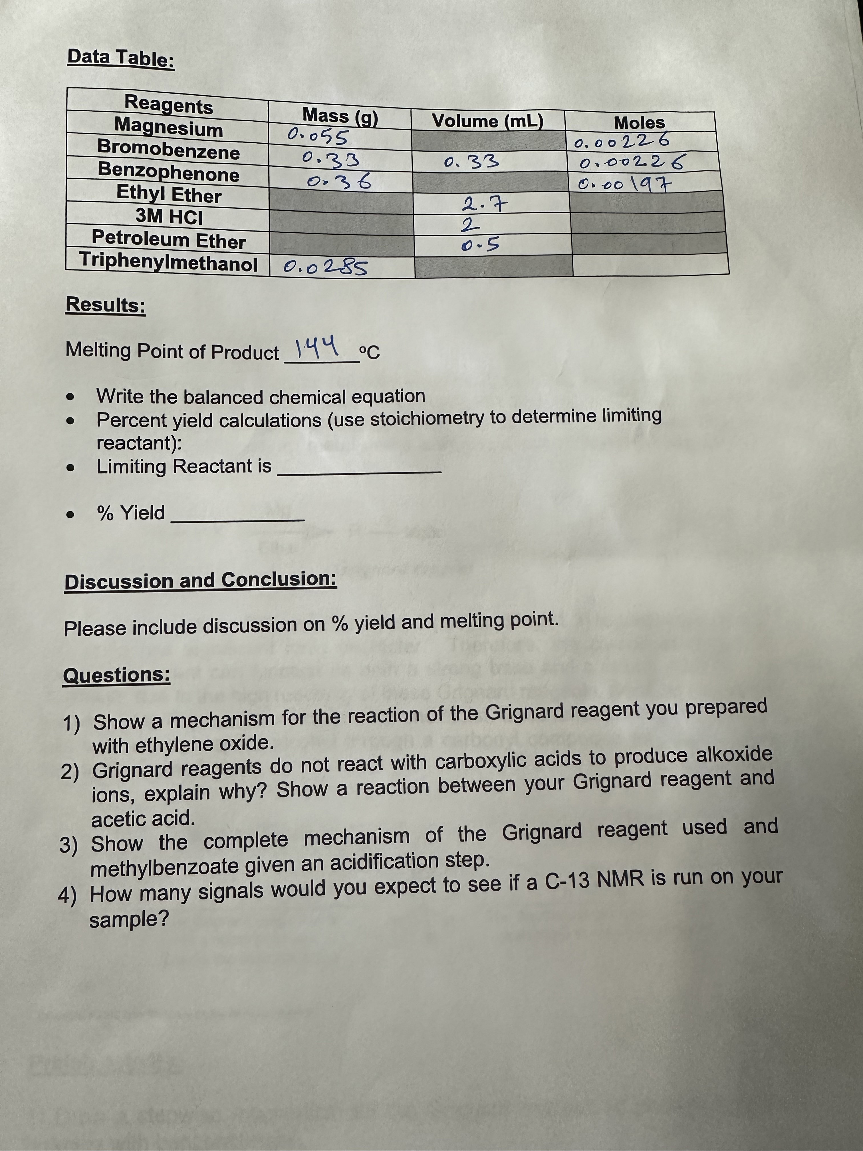 Solved Data Table: Results: Melting Point of Product 144∘C - | Chegg.com