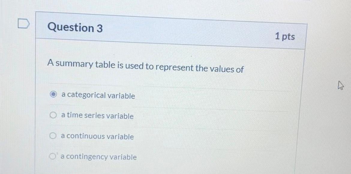 Solved A summary table is used to represent the values of a | Chegg.com