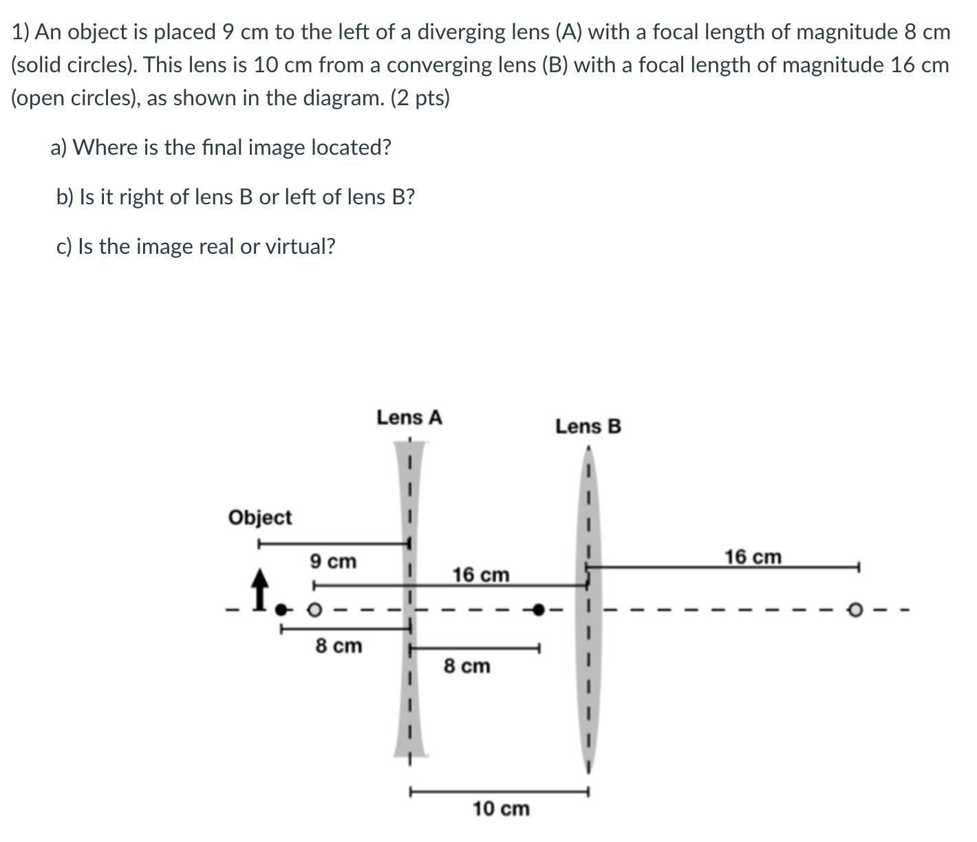 Solved 1) An object is placed 9 cm to the left of a | Chegg.com