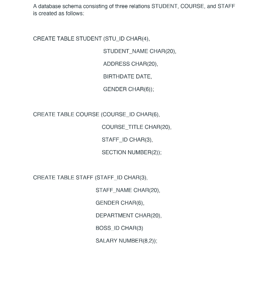 Solved A database schema consisting of three relations | Chegg.com