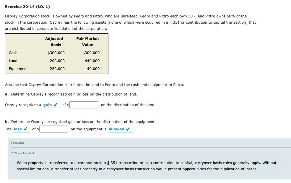Solved Exercise 20-14 (LO. 1) Osprey Corporation stock is | Chegg.com