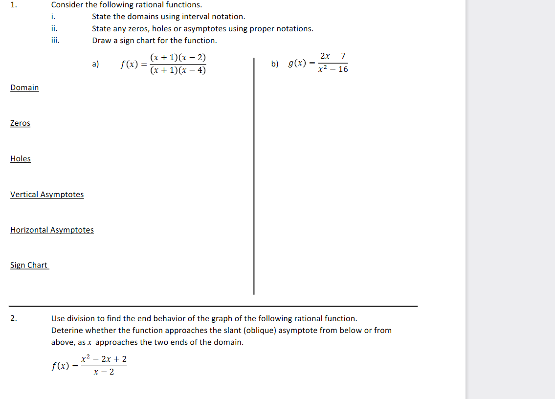 Solved 1. Consider the following rational functions. i. | Chegg.com