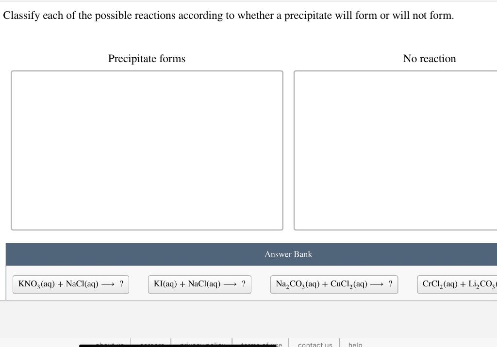 Solved Classify each of the possible reactions according to | Chegg.com