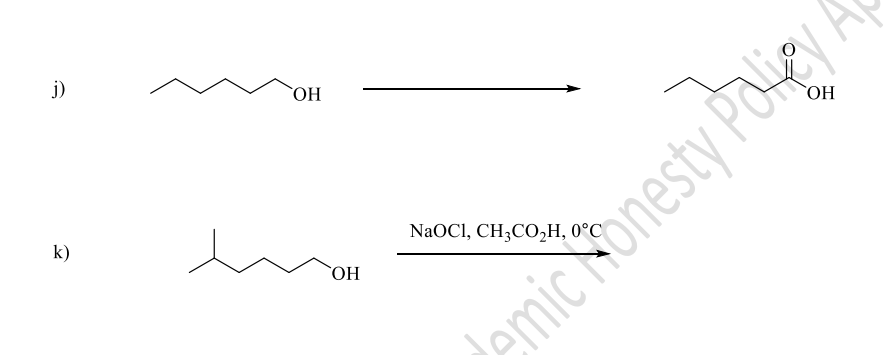 Solved j) k) NaOCl,CH3CO2H,0∘Cn) | Chegg.com