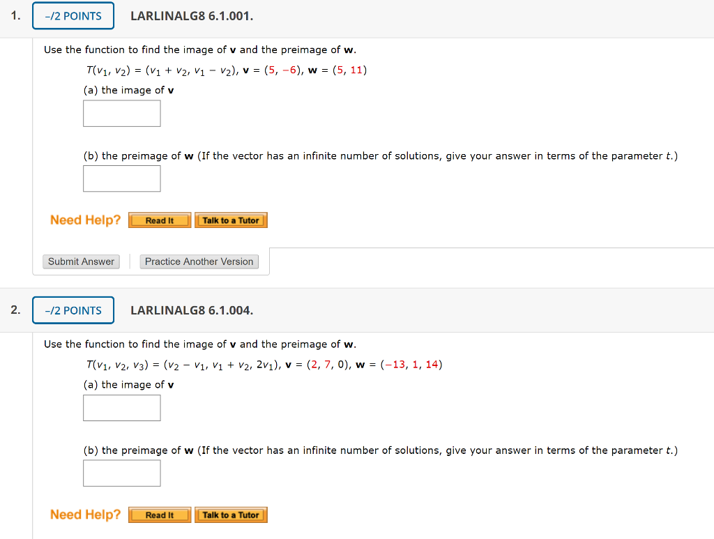 Solved -/2 POINTS LARLINALG8 6.1.001. Use the function to | Chegg.com