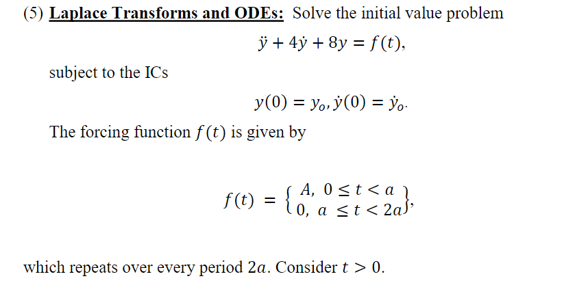 Solved (5) Laplace Transforms and ODES: Solve the initial | Chegg.com