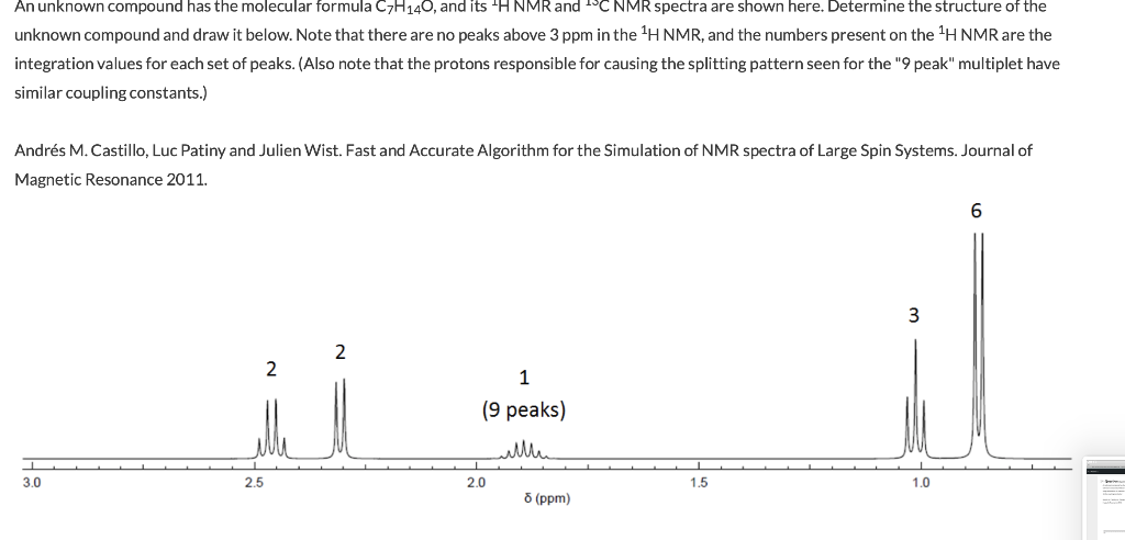 An unknown compound has the molecular formula C7H140, | Chegg.com