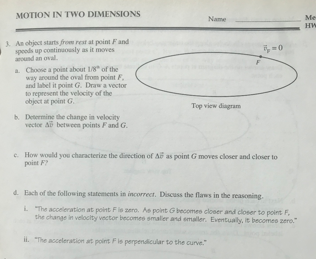 Solved MOTION IN TWO DIMENSIONS Me HW Name An object starts | Chegg.com