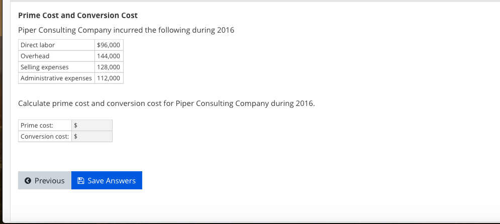 Solved Prime Cost and conversion Cost Piper Consulting | Chegg.com