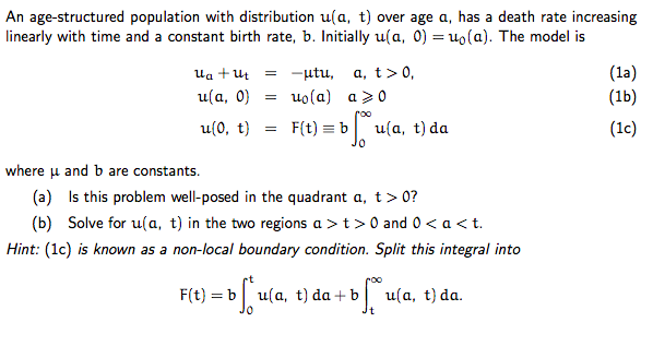 Solved An age-structured population with distribution u(a, | Chegg.com