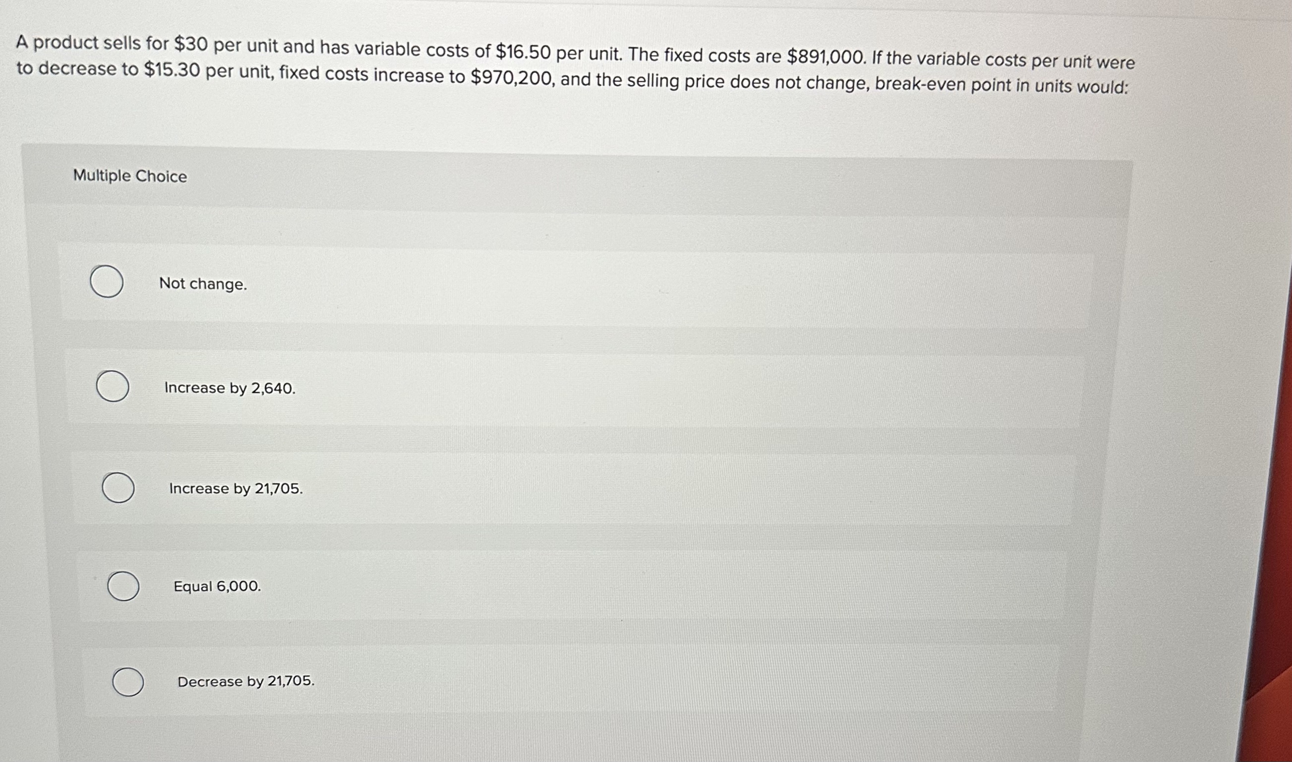 Solved A product sells for $30 per unit and has variable | Chegg.com