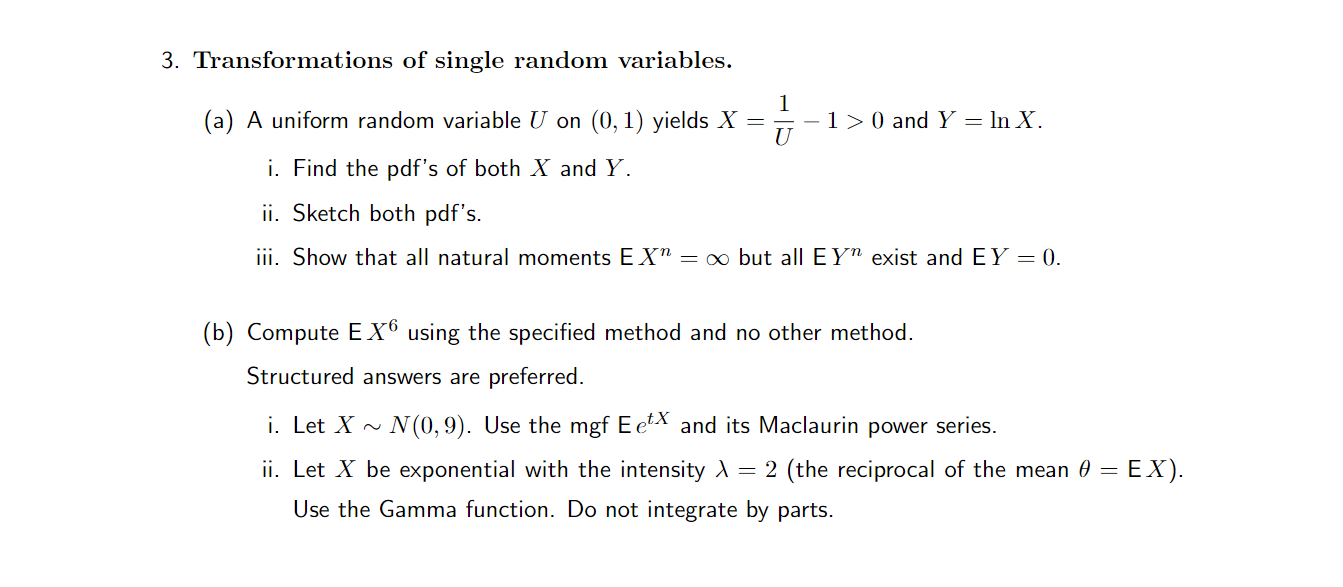 3. Transformations of single random variables. (a) A | Chegg.com