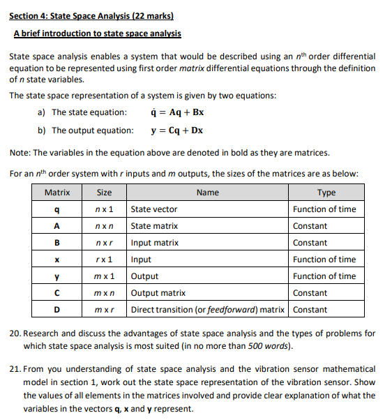 Solved Answer for section 4 State space analysis enables a | Chegg.com