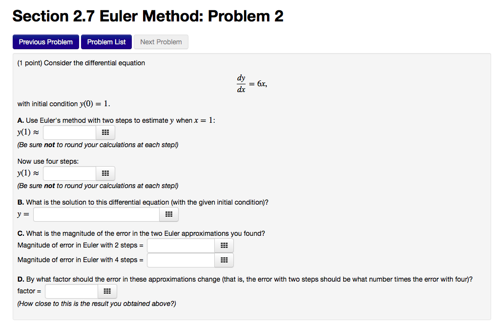 Solved Section 2.7 Euler Method: Problem 1 Previous Problem | Chegg.com