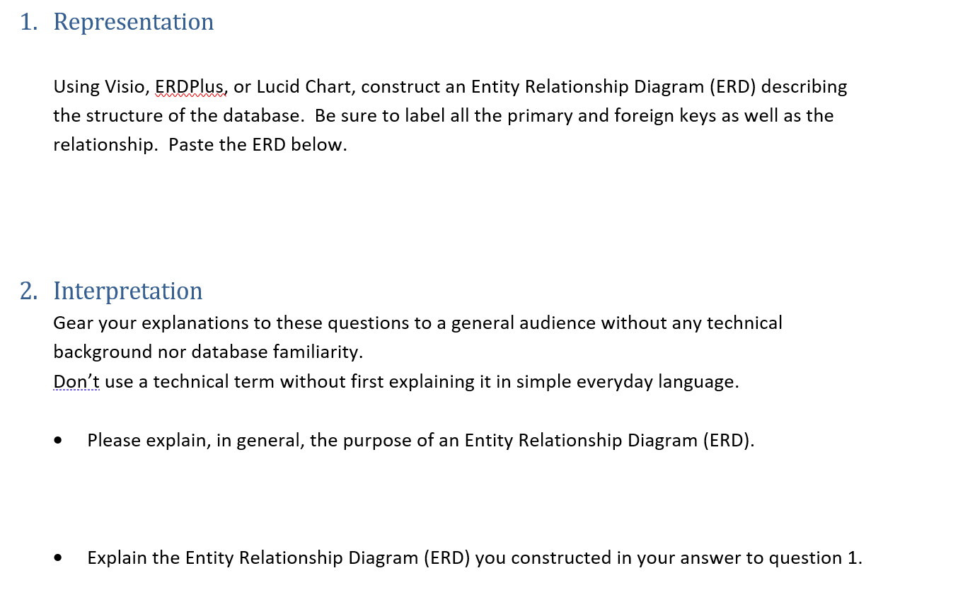 Solved 1. Representation Using Visio, ERDPlus, or Lucid | Chegg.com