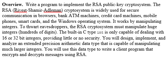 Solved ecure Overview. Write a program to implement the RSA | Chegg.com