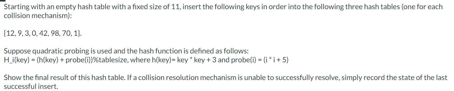 Solved Starting with an empty hash table with a fixed size | Chegg.com