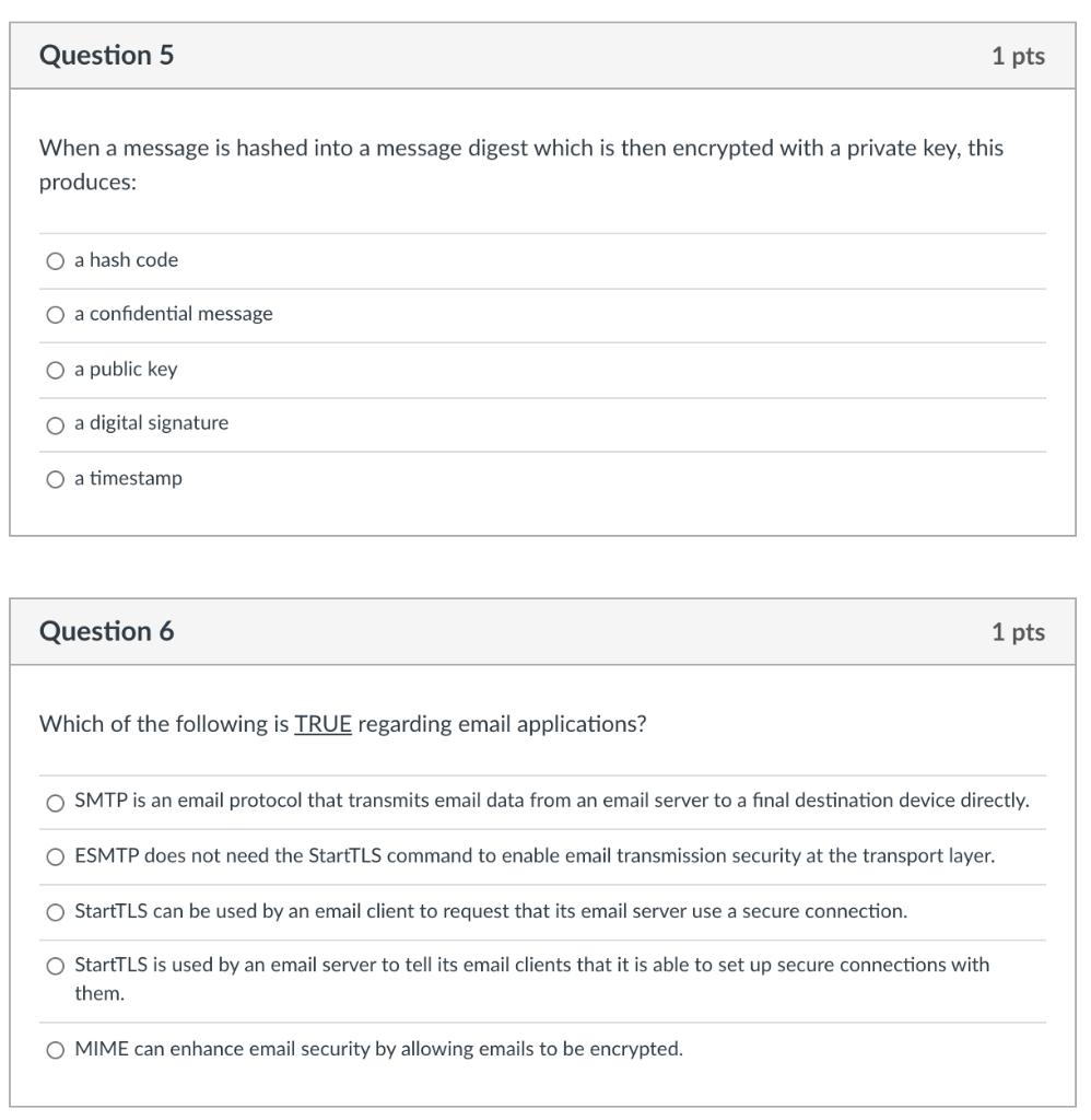 Solved Question 5 1 pts When a message is hashed into a | Chegg.com