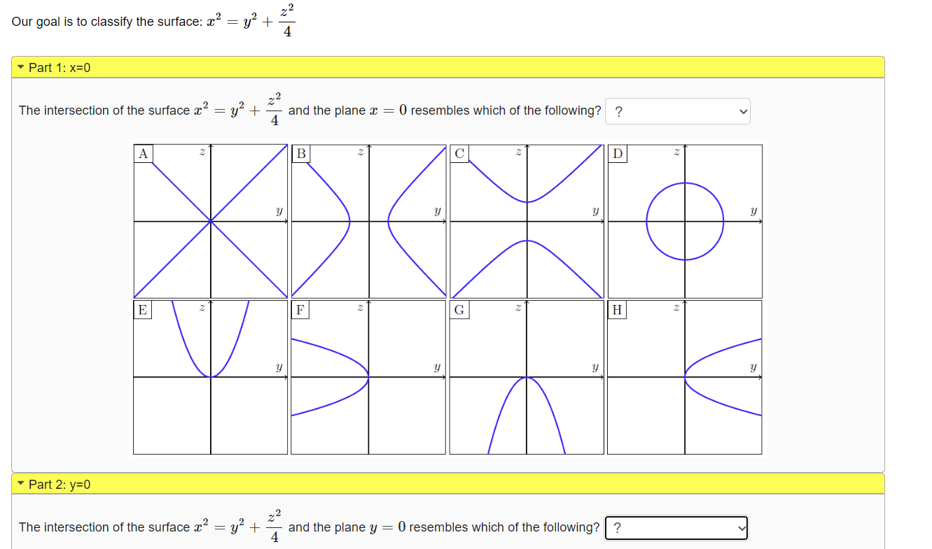 Solved Our goal is to classify the surface: x2=y2+4z2 Part | Chegg.com