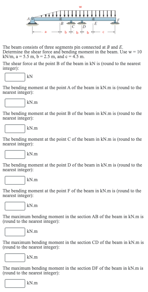 Solved B D bebebe The beam consists of three segments pin | Chegg.com