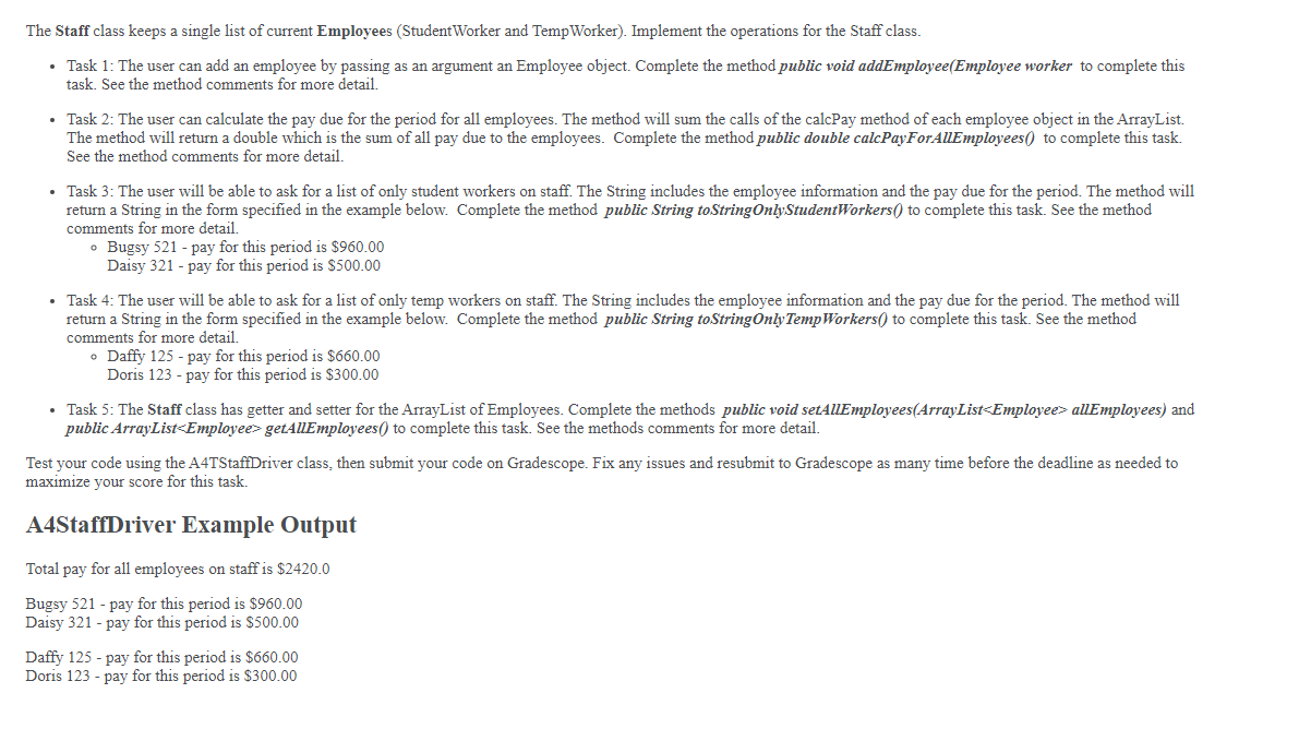 Solved PLEASE USE THIS TEMPLATE FOR STAFF CLASS package | Chegg.com