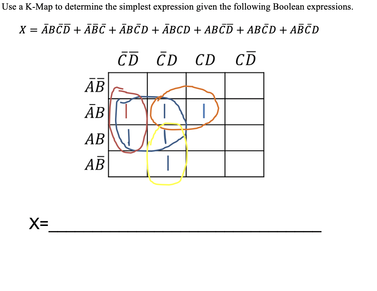 Solved Use a K-Map to determine the simplest expression | Chegg.com