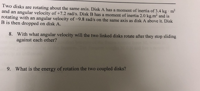 Solved Two disks are rotating about the same axis. Disk A | Chegg.com
