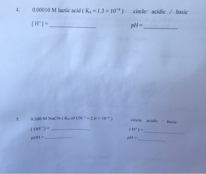 Solved 0.00010 M lactic acid ( Ka = 1.3 × 10" ) circle: | Chegg.com