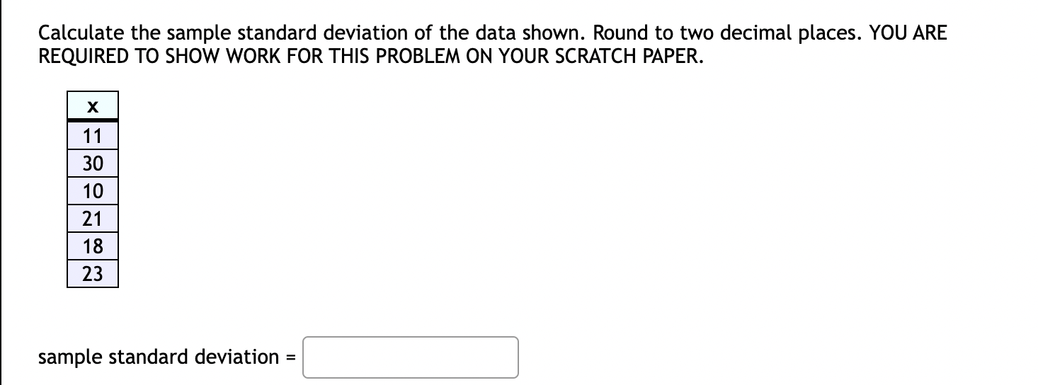 Solved Calculate the sample standard deviation of the data | Chegg.com
