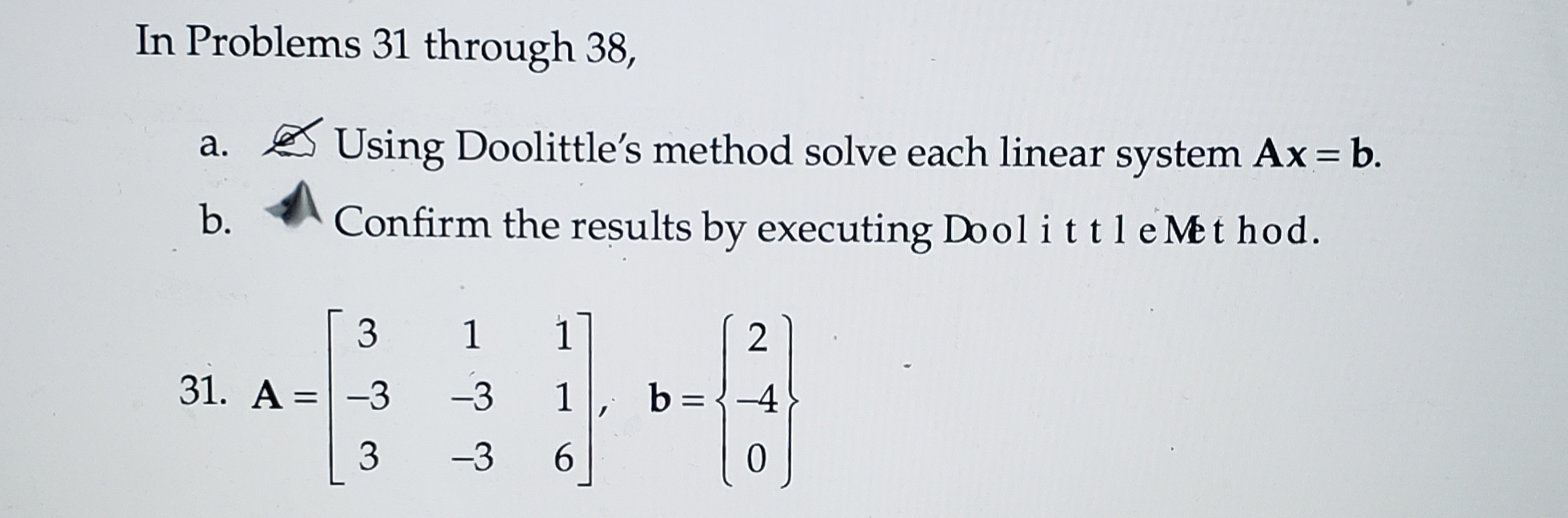 Solved In Problems 31 through 38, a. b. Using Doolittle's | Chegg.com