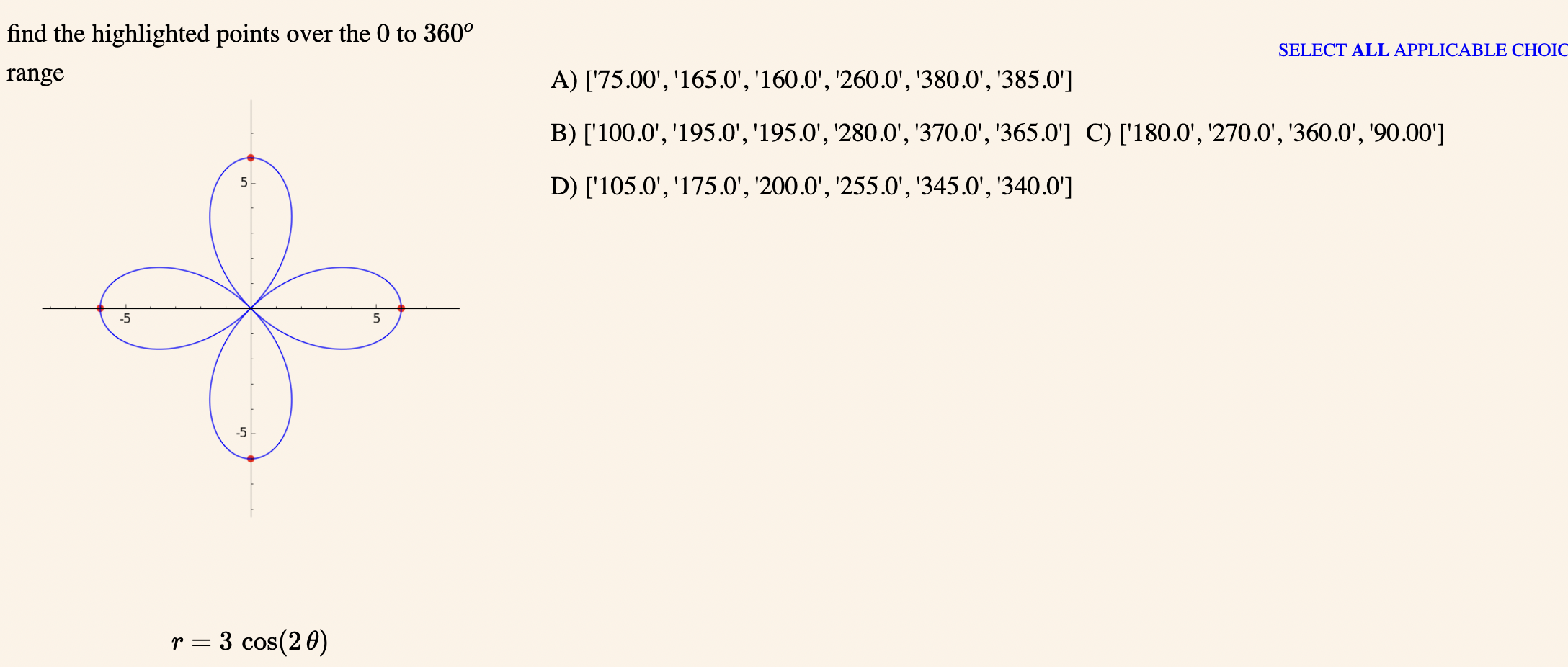 Solved find the highlighted points over the 0 to 360° range | Chegg.com