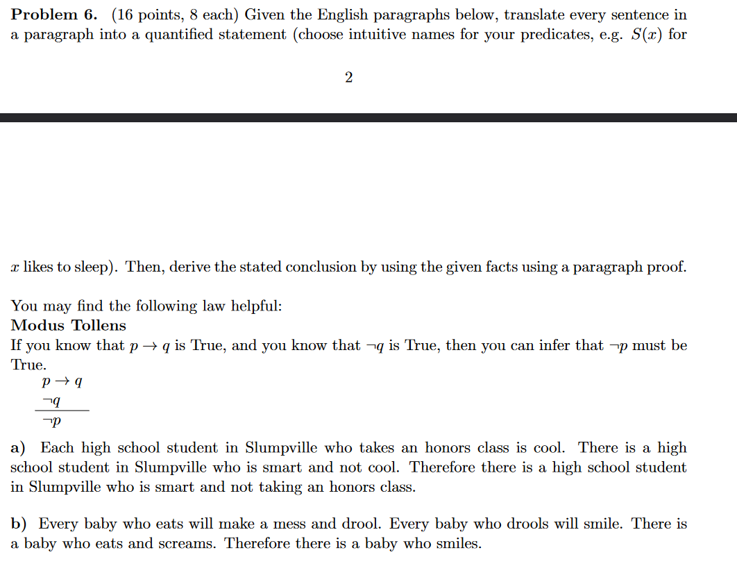 Solved PLEASE ONLY TRANSLATE EACH QUANTIFIED STATEMENT INTO | Chegg.com