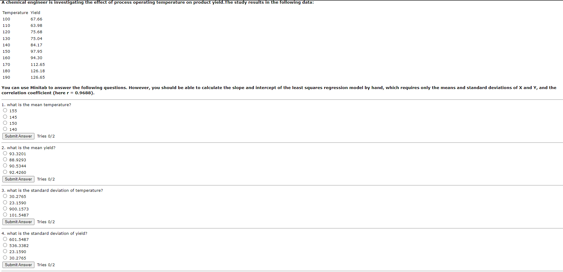 Solved correlation coefficient (here r=0.9688 ). 1. what is | Chegg.com
